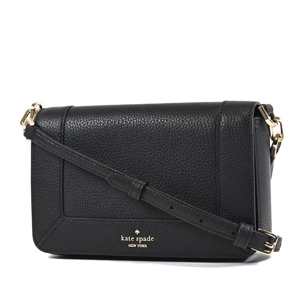 KATE SPADE - KATE SPADE Lena 荔枝紋翻蓋磁釦斜背包-黑色 - BreezeOnline 微風精品線上