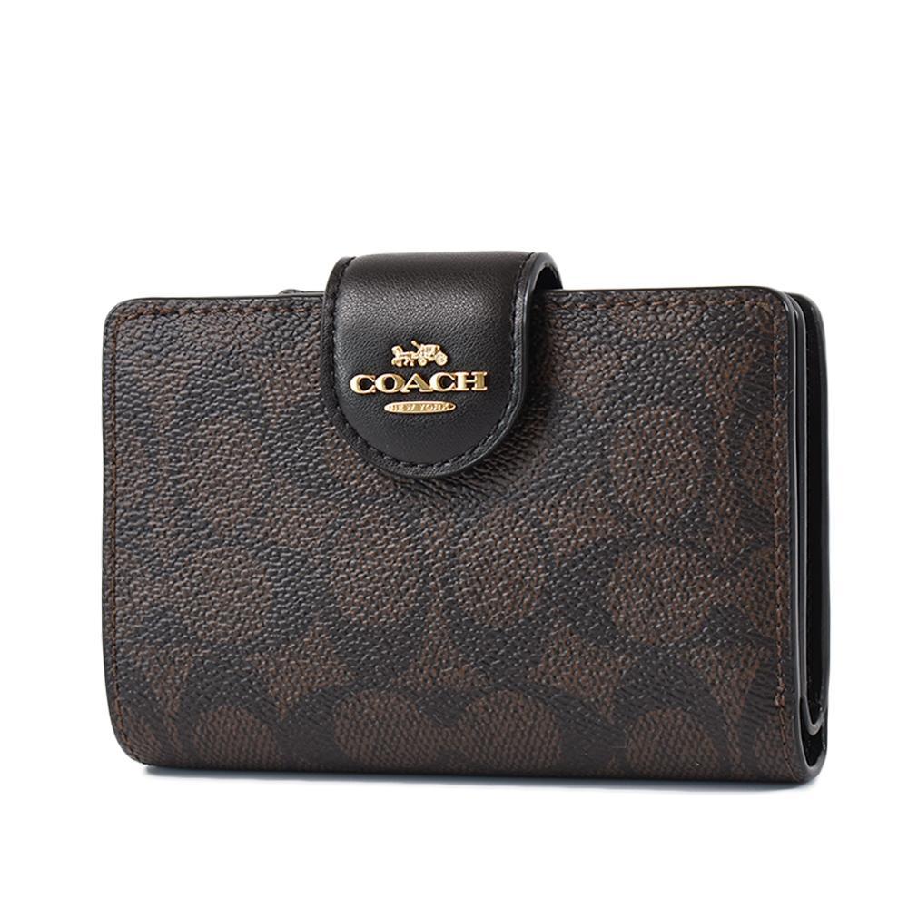 COACH - COACH 立體馬車緹花LOGO防刮釦式中夾-咖啡黑 - BreezeOnline 微風精品線上