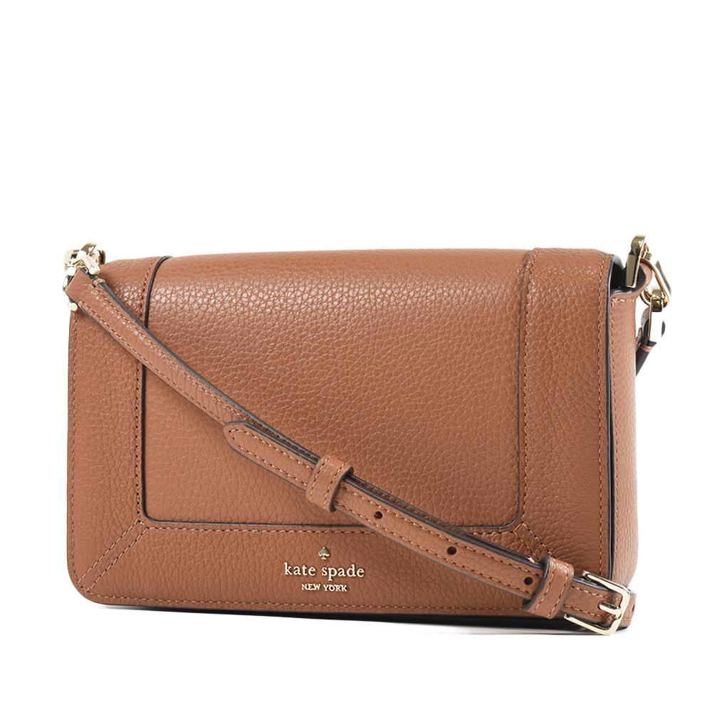 KATE SPADE - KATE SPADE Lena 荔枝紋翻蓋磁釦斜背包-焦糖色 - BreezeOnline 微風精品線上