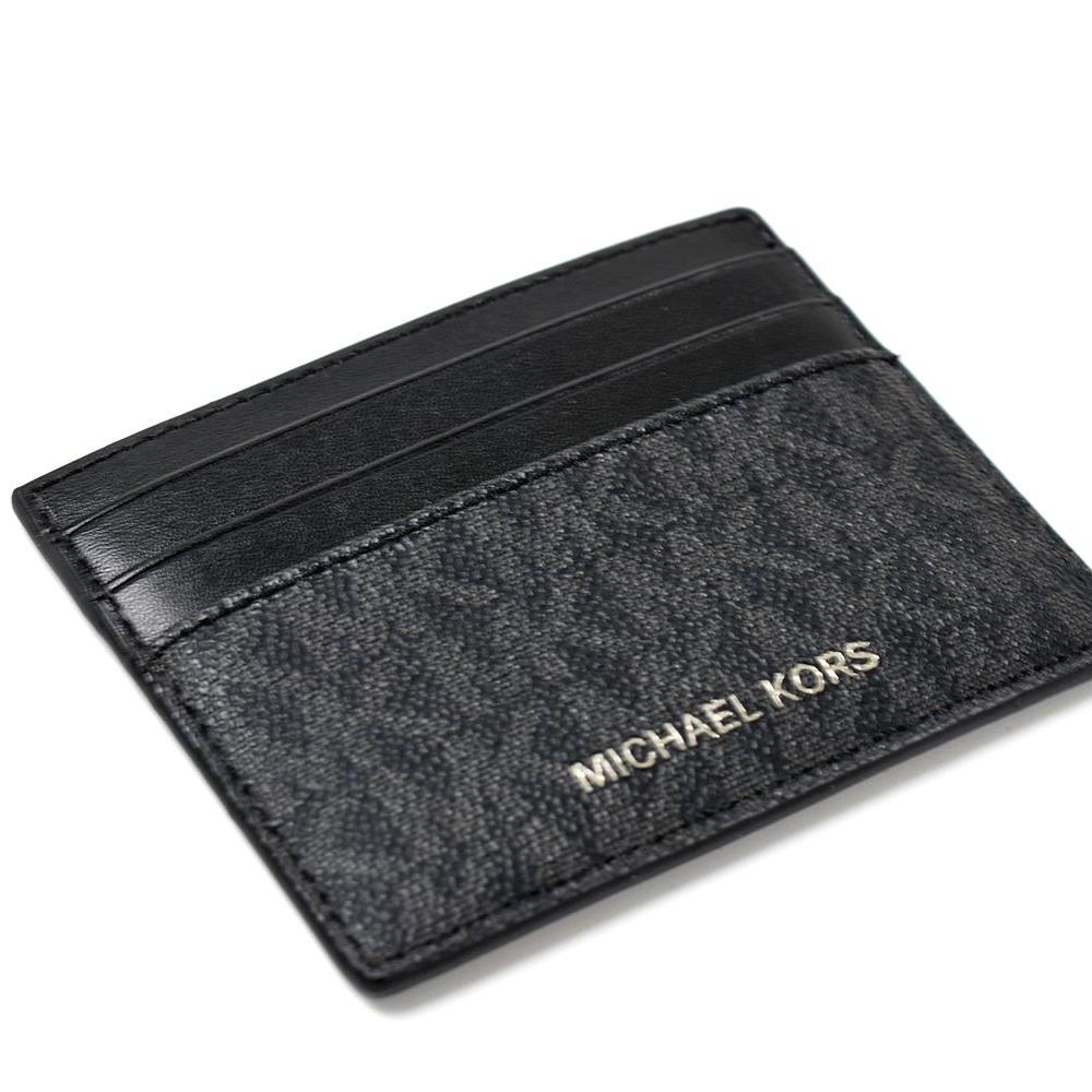 Michael Kors - MICHAEL KORS 男款 銀字LOGO防刮皮革名片夾-黑色 - BreezeOnline 微風精品線上