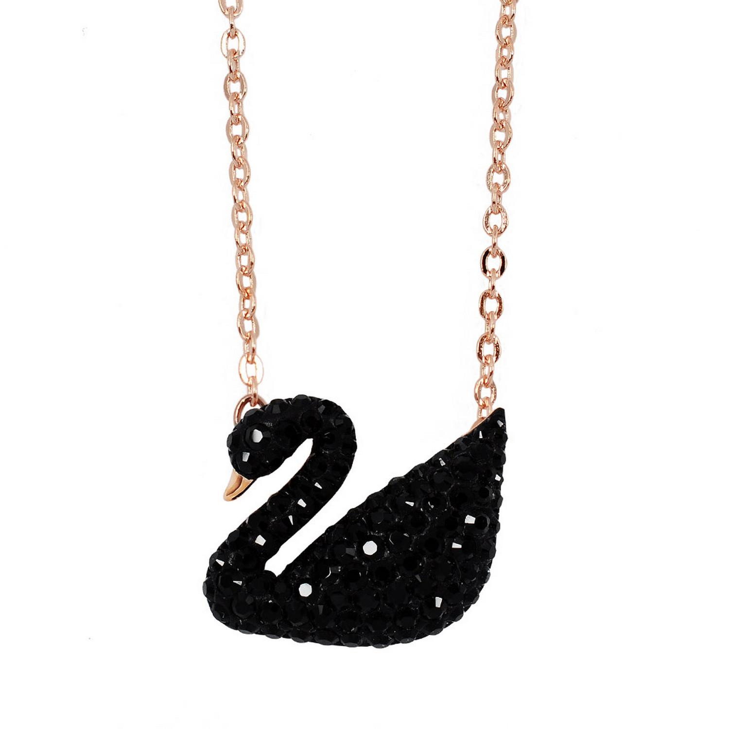 SWAROVSKI - SWAROVSKI 施華洛世奇 Iconic Swan 黑色水晶天鵝造型玫瑰金項鍊 5204134 ...